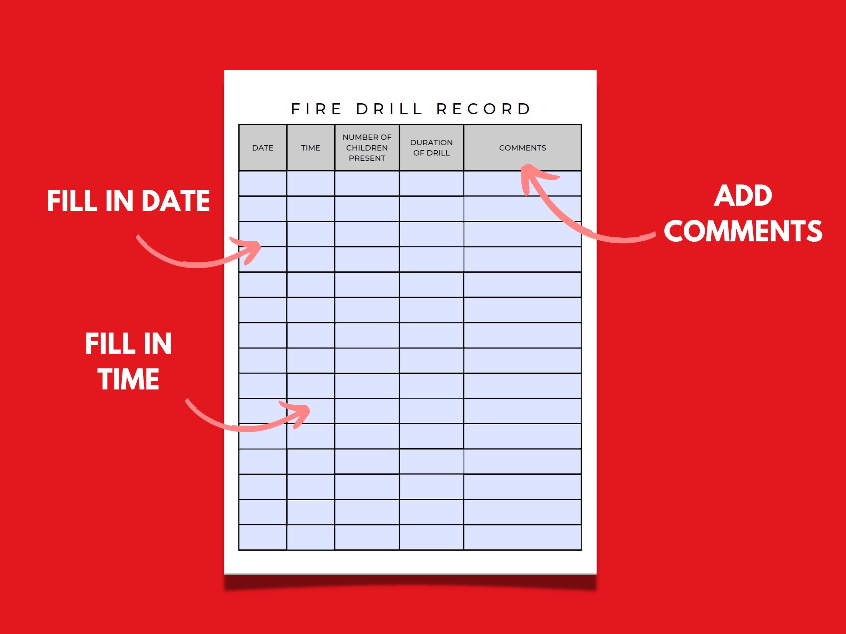 Fire Drill Log for Daycare Fire Drill Record Sheet for Fire Drill - Etsy
