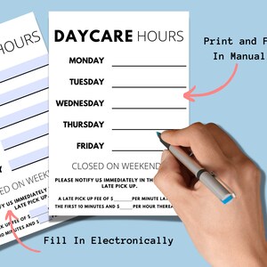 Daycare Business Hour Sign With Late Pick up Fee | Fillable Hours of ...