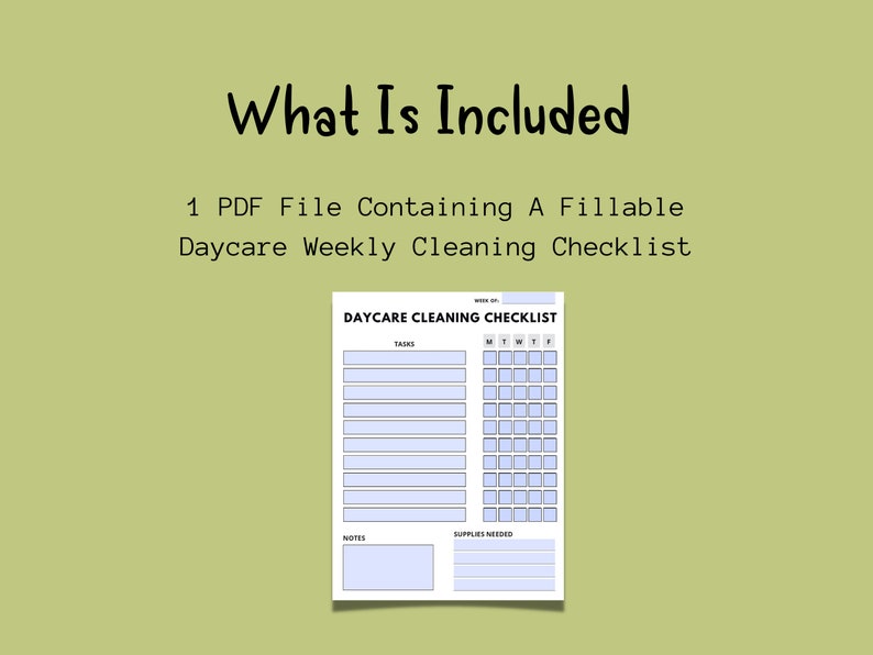 Daycare Weekly Cleaning Checklist Daycare Cleaning Schedule Daycare ...