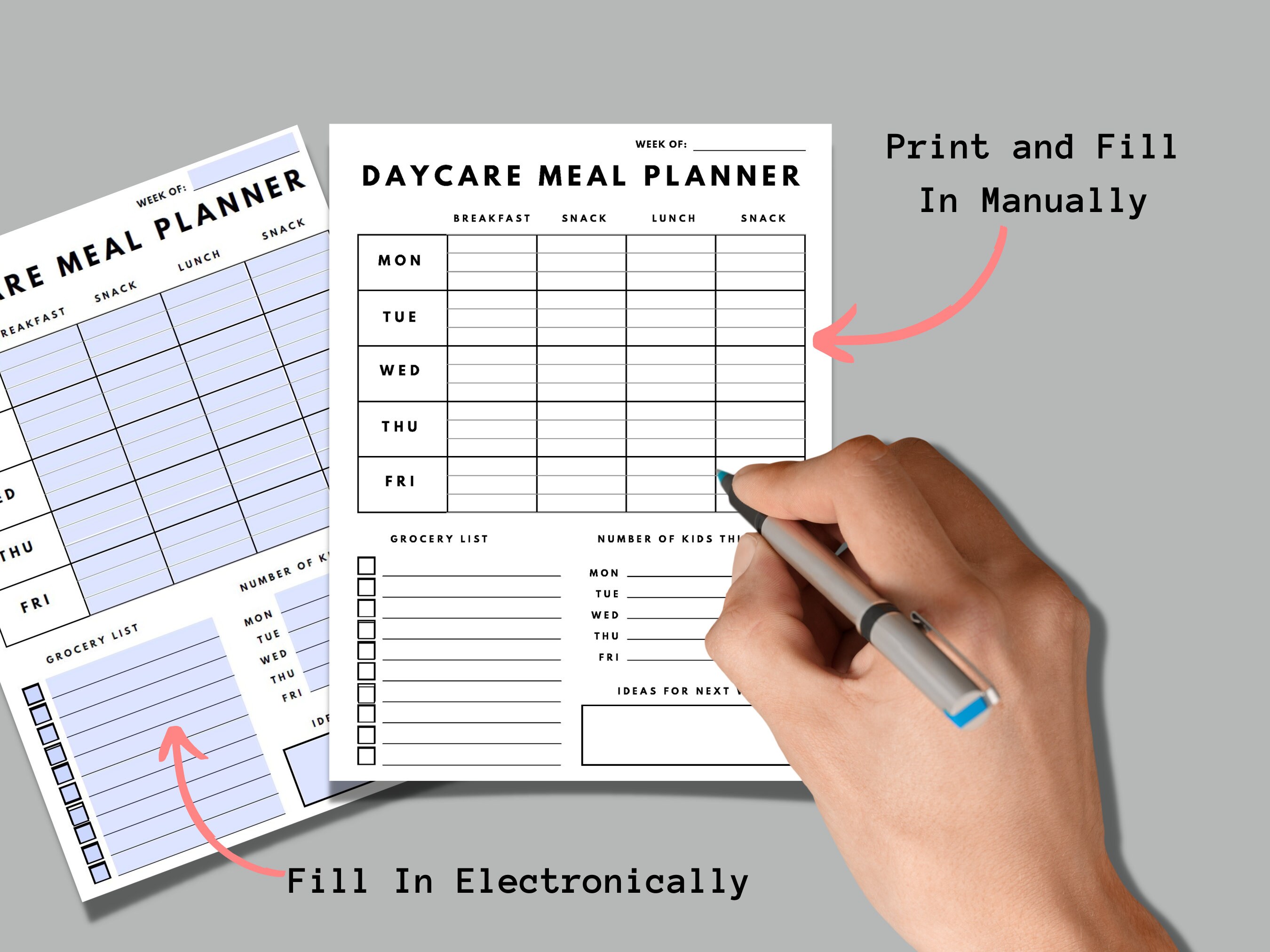 Daycare Meal Planner | Daycare Menu Planner | Weekly Meal Planner ...