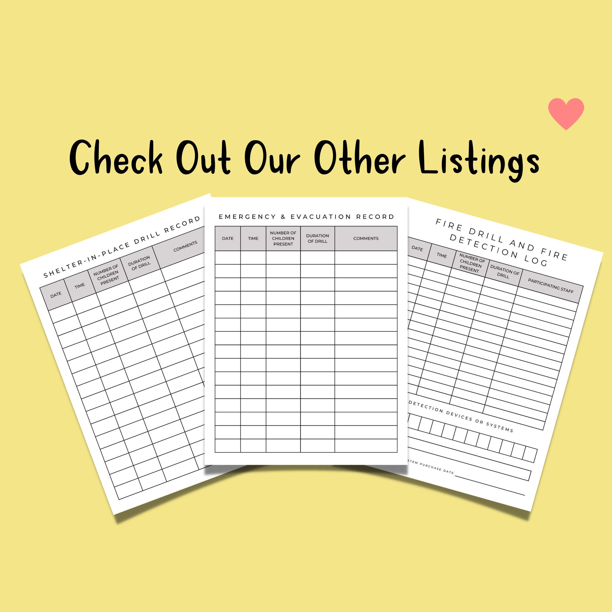 Daycare Fire Drill Log Fire Drill Report for in Home Daycares Childcare ...