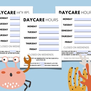 Daycare Business Hour Sign With Late Pick up Fee | Fillable Hours of ...