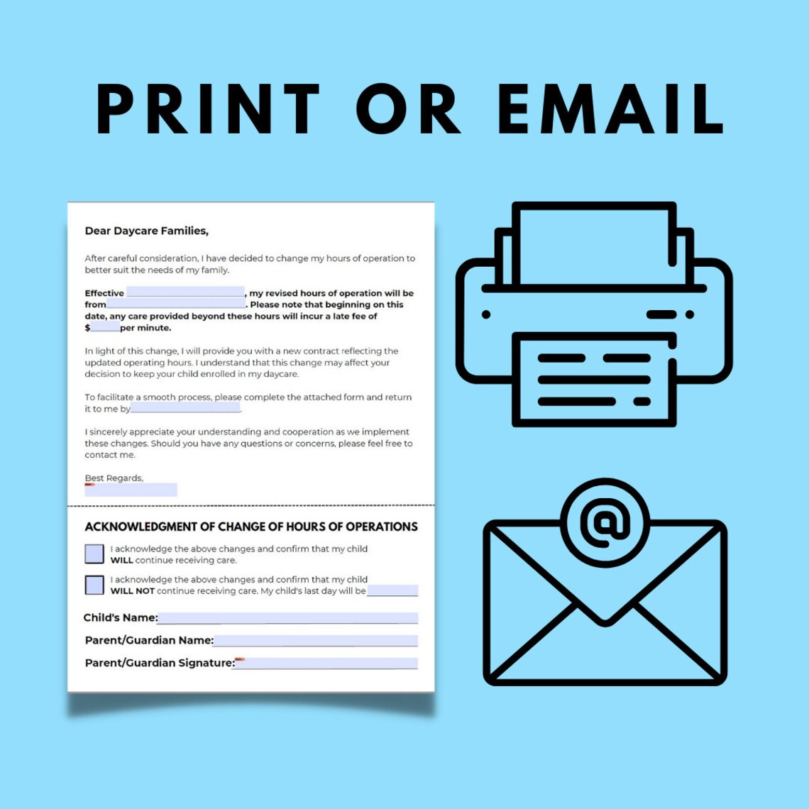 Daycare Change of Hours Letter | Daycare Hours | Change of Hours Notice ...