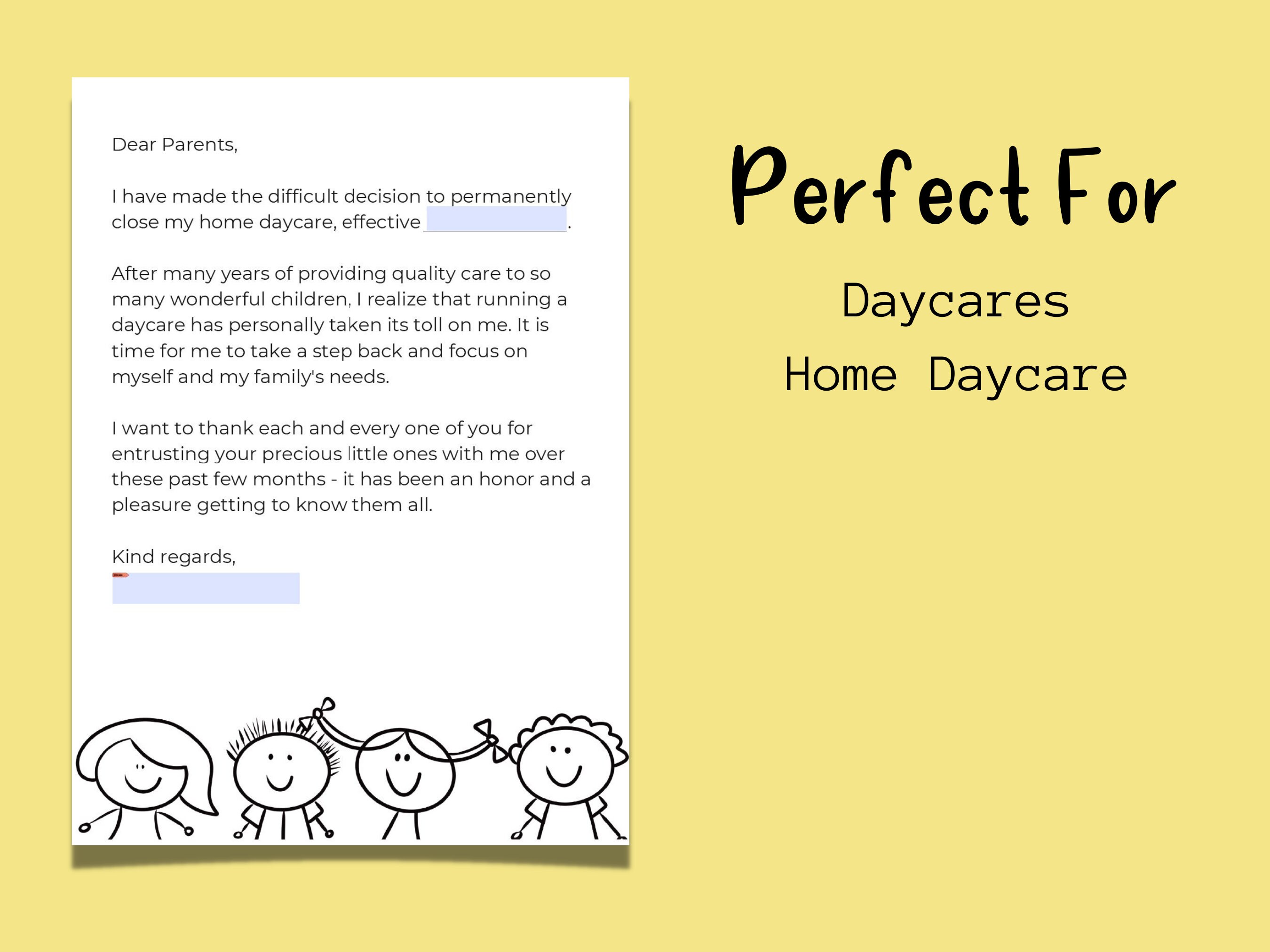 Daycare Permanent Closure Letter To Parents Daycare Closing Etsy