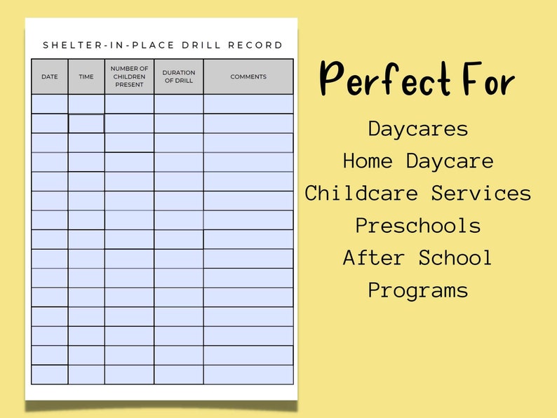 Shelter in Place Drill Record Daycare Forms Childcare - Etsy Canada