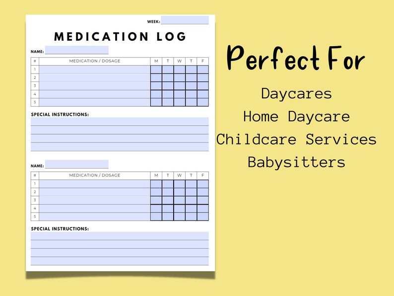 Daycare Medication Log | Medication Log Sheet | Medication Tracker ...
