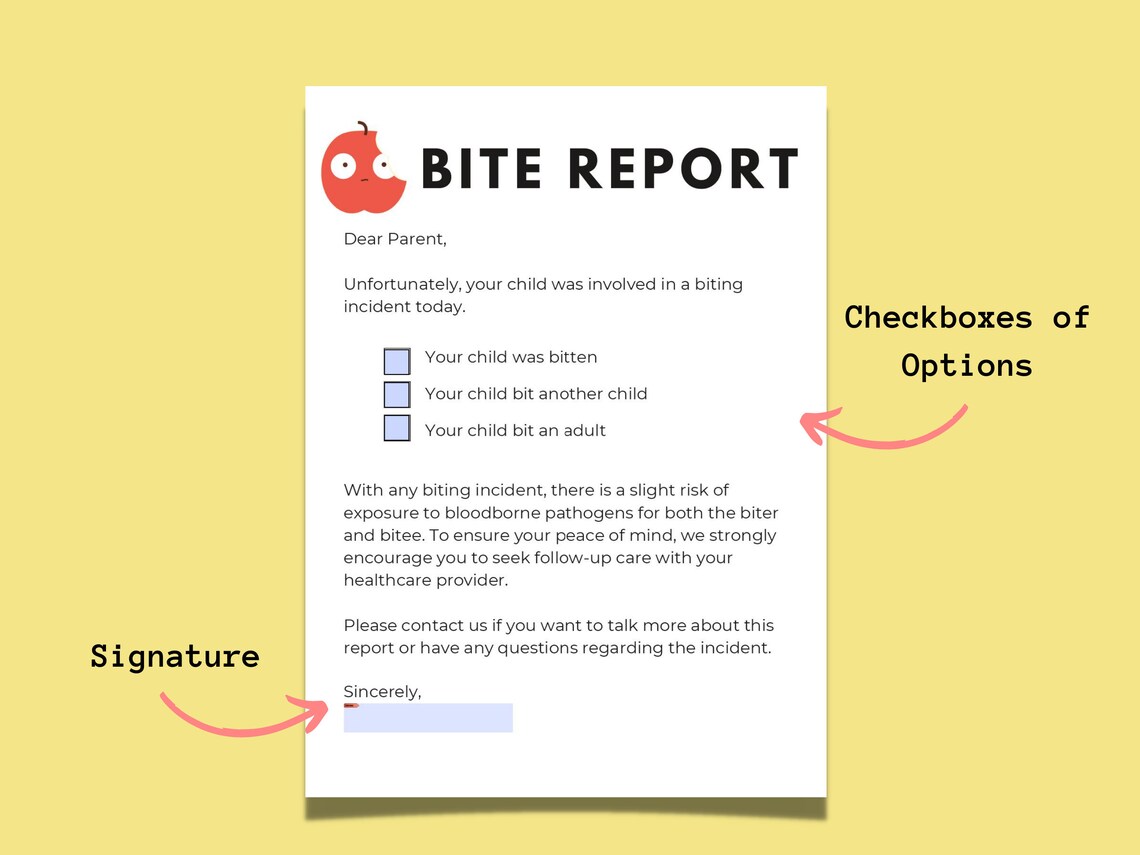 Bite Report Bundle | Bite Notice | Bite Log | Bite Letter to Parents ...