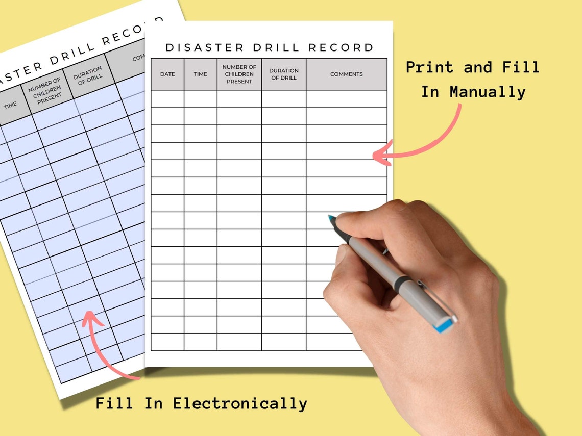 Daycare Disaster Drill Record: Fillable Emergency Log - Etsy