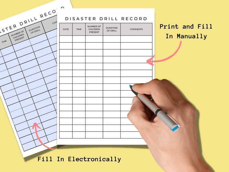 Daycare Disaster Drill Record: Fillable Emergency Log - Etsy