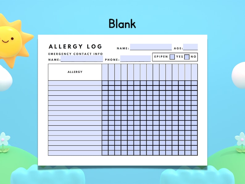 Daycare Allergy Log | Daycare Allergy Form | Childcare Allergy Plan ...