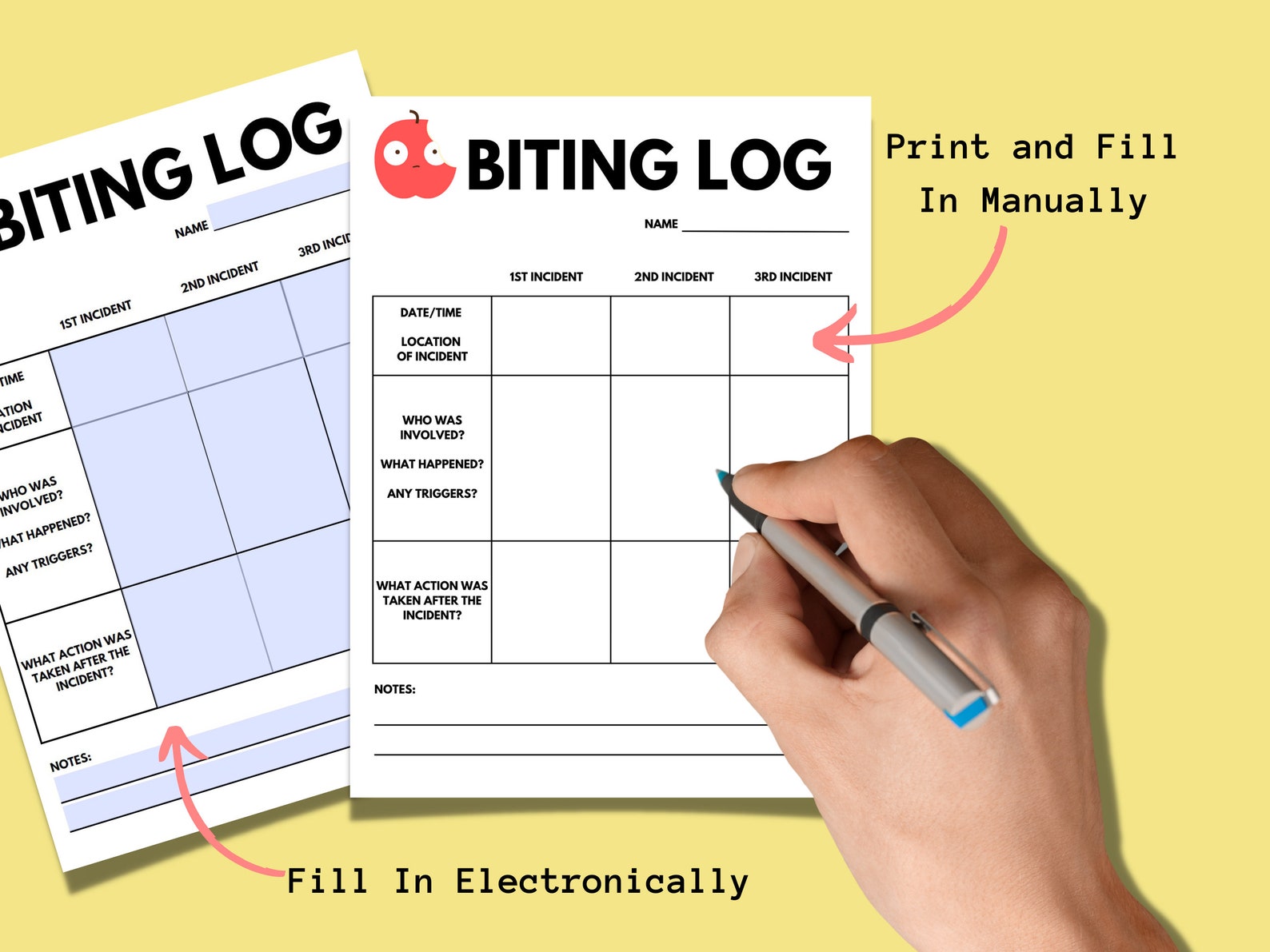 Bite Report Bundle Bite Notice Bite Log Bite Letter to Parents Biting ...