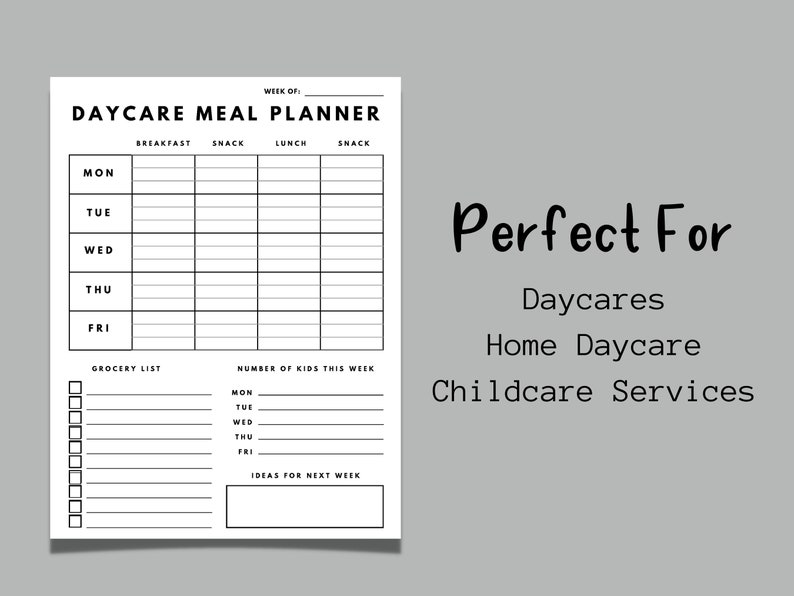Daycare Meal Planner | Daycare Menu Planner | Weekly Meal Planner ...