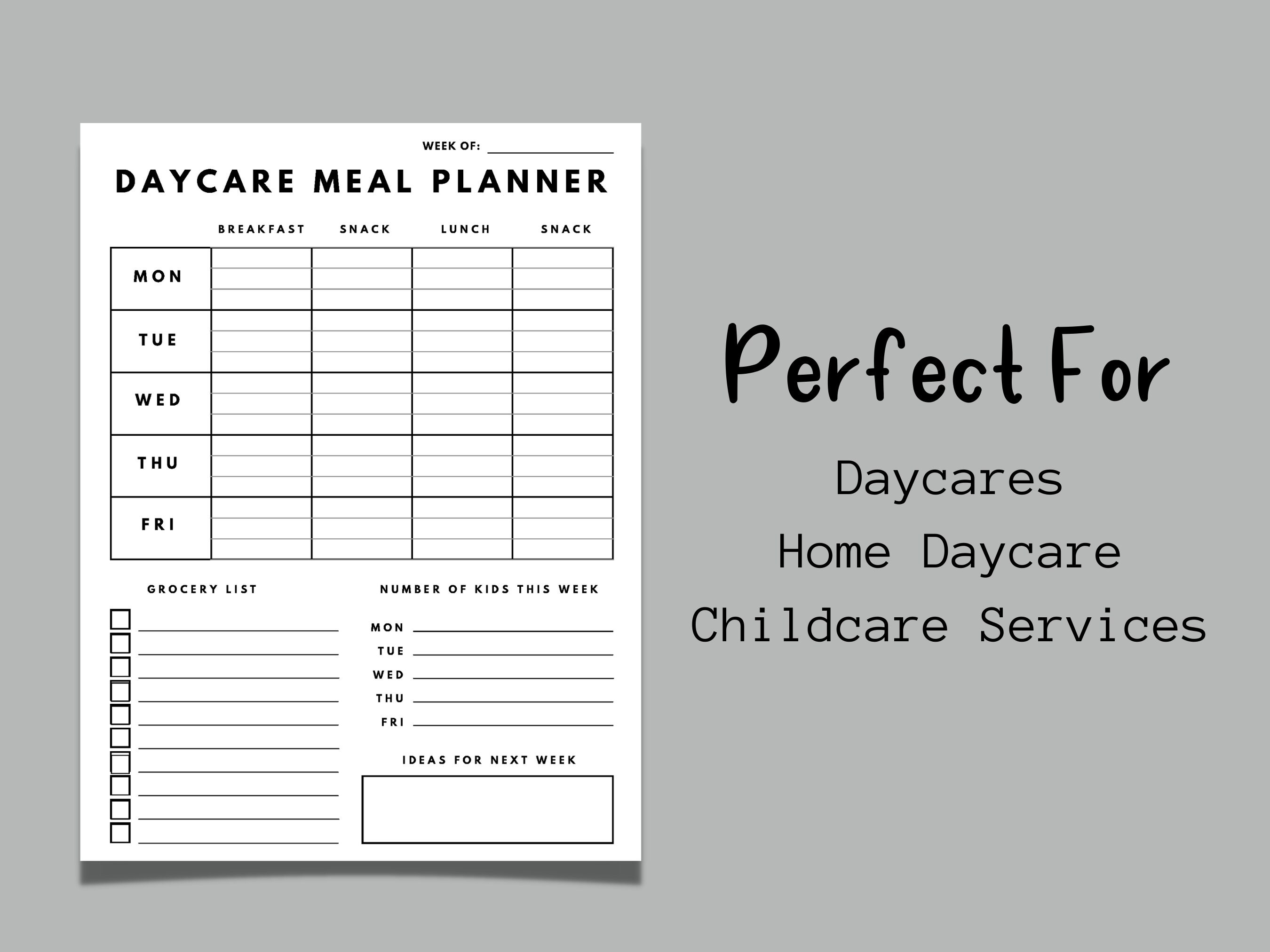 Daycare Meal Planner | Daycare Menu Planner | Weekly Meal Planner ...