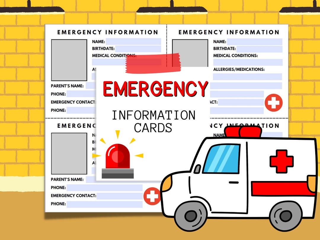 Emergency Information Cards for Daycare Childcare Emergency Contact Cards School Emergency Card ...