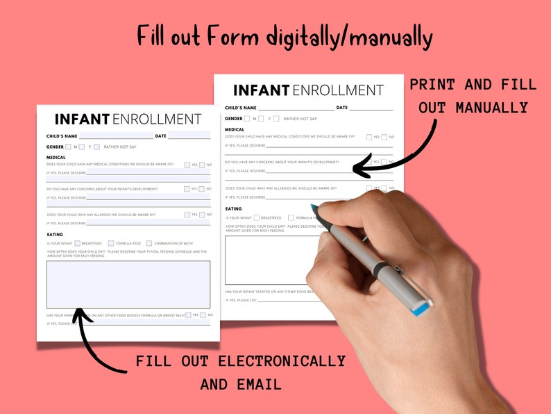 Infant Enrollment Intake Form | Daycare Enrollment Form for Infants ...