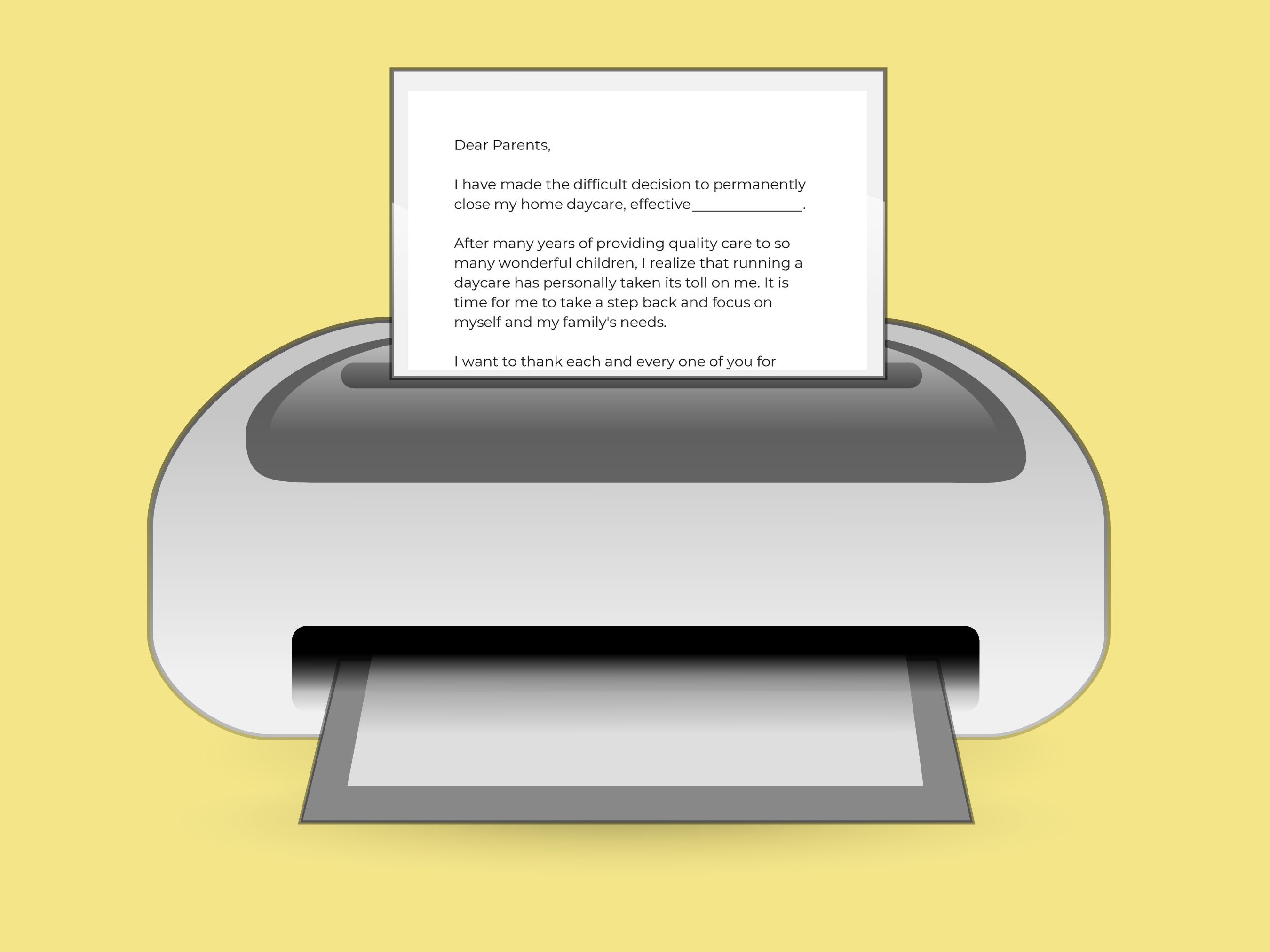 Daycare Permanent Closure Letter To Parents Daycare Closing Notice ...