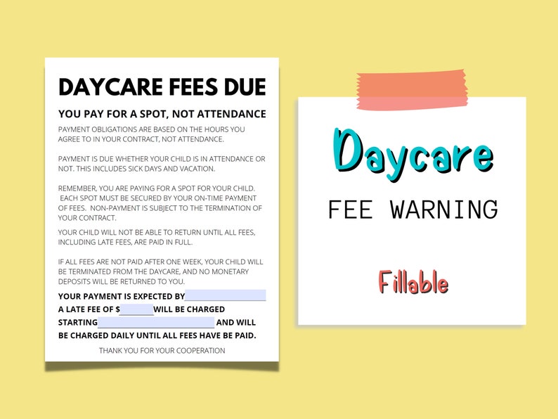 Daycare Fee Warning Notice: Fillable Printable (PDF) - Etsy