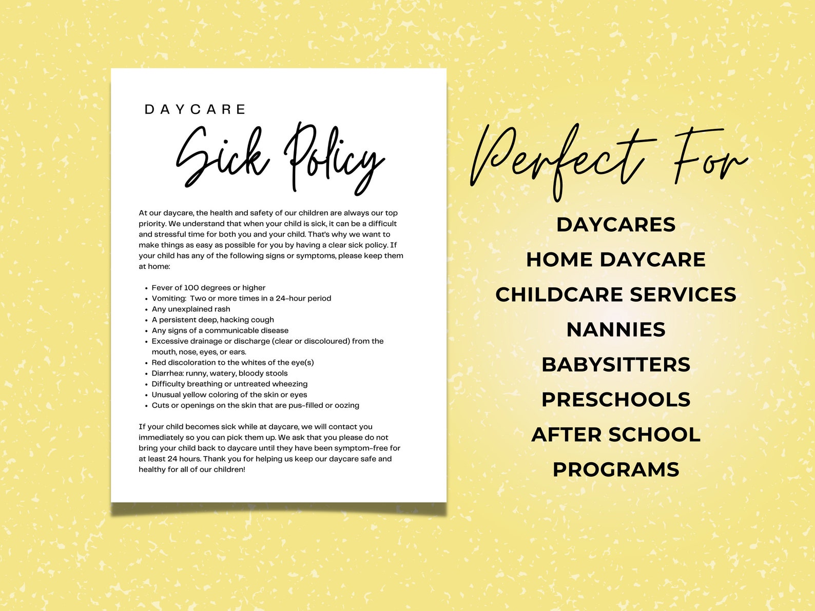 Daycare Sick Policy | Childcare Illness Policy | Sick Child Policy ...
