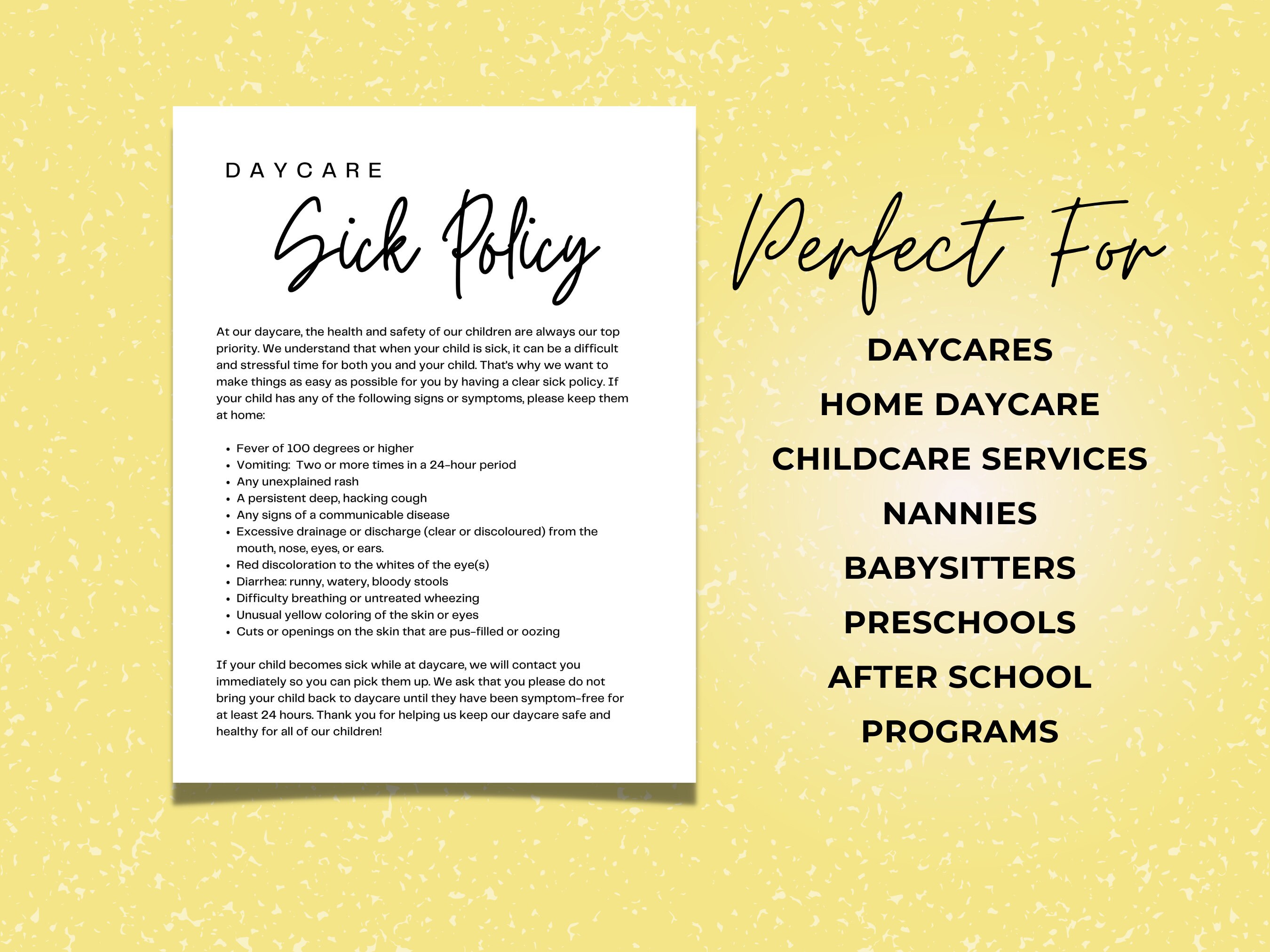 Daycare Sick Policy | Childcare Illness Policy | Sick Child Policy ...