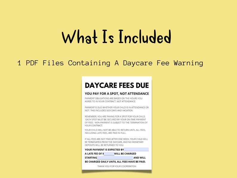 Daycare Fee Due Warning Daycare Fee Reminder Daycare Fees Due Daycare ...
