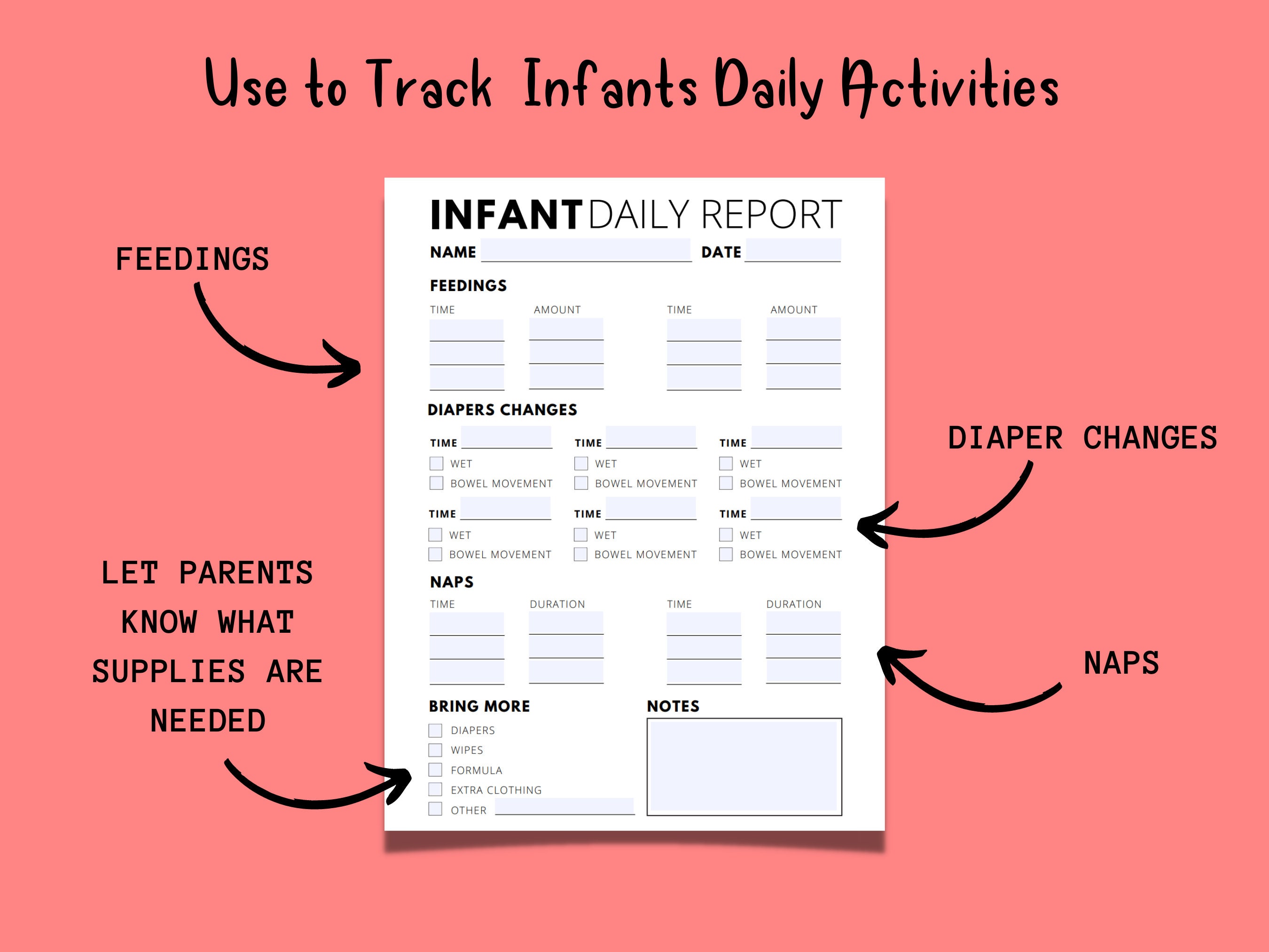 Infant Daily Report for Daycares Infant Daily Tracker Infant Daily Log ...
