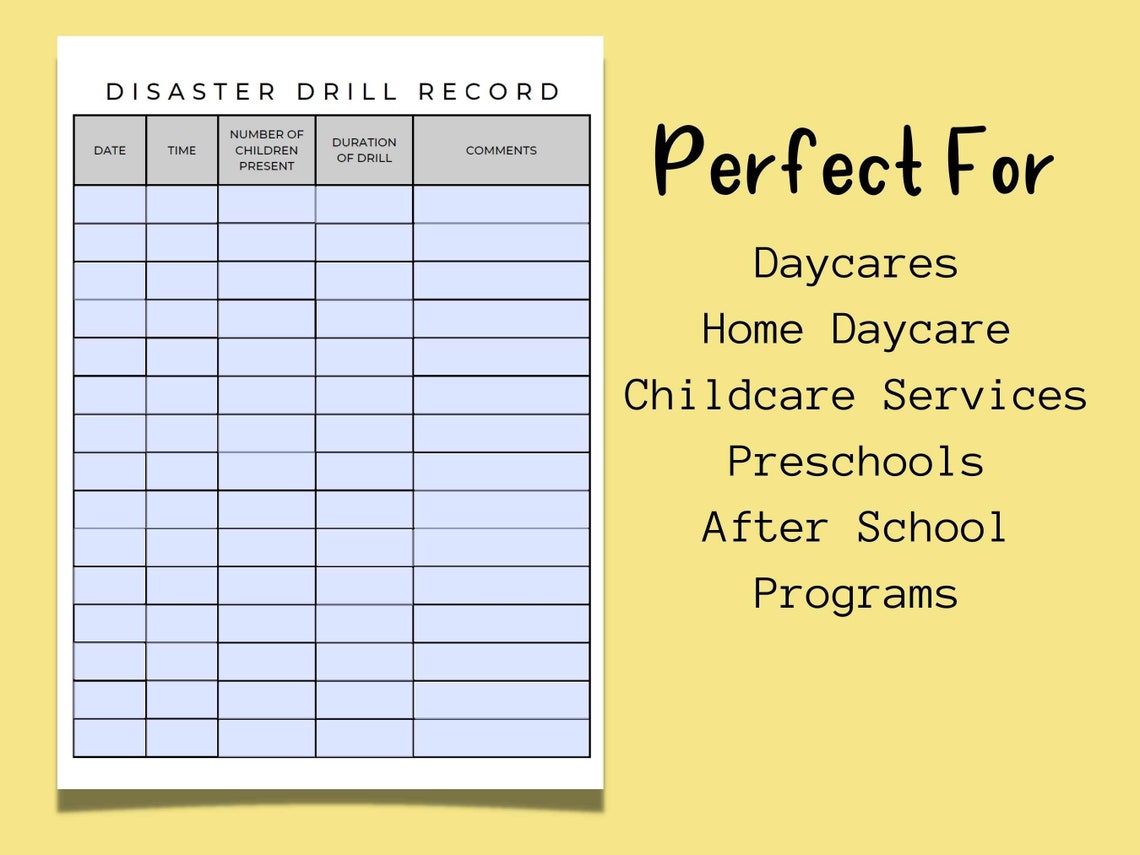 Daycare Disaster Drill Record: Fillable Emergency Log - Etsy