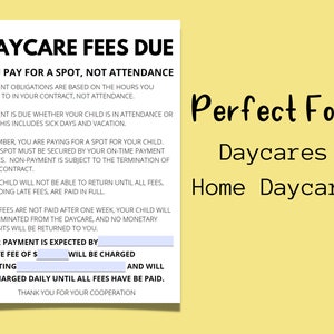 Daycare Fee Due Warning Daycare Fee Reminder Daycare Fees Due Daycare ...