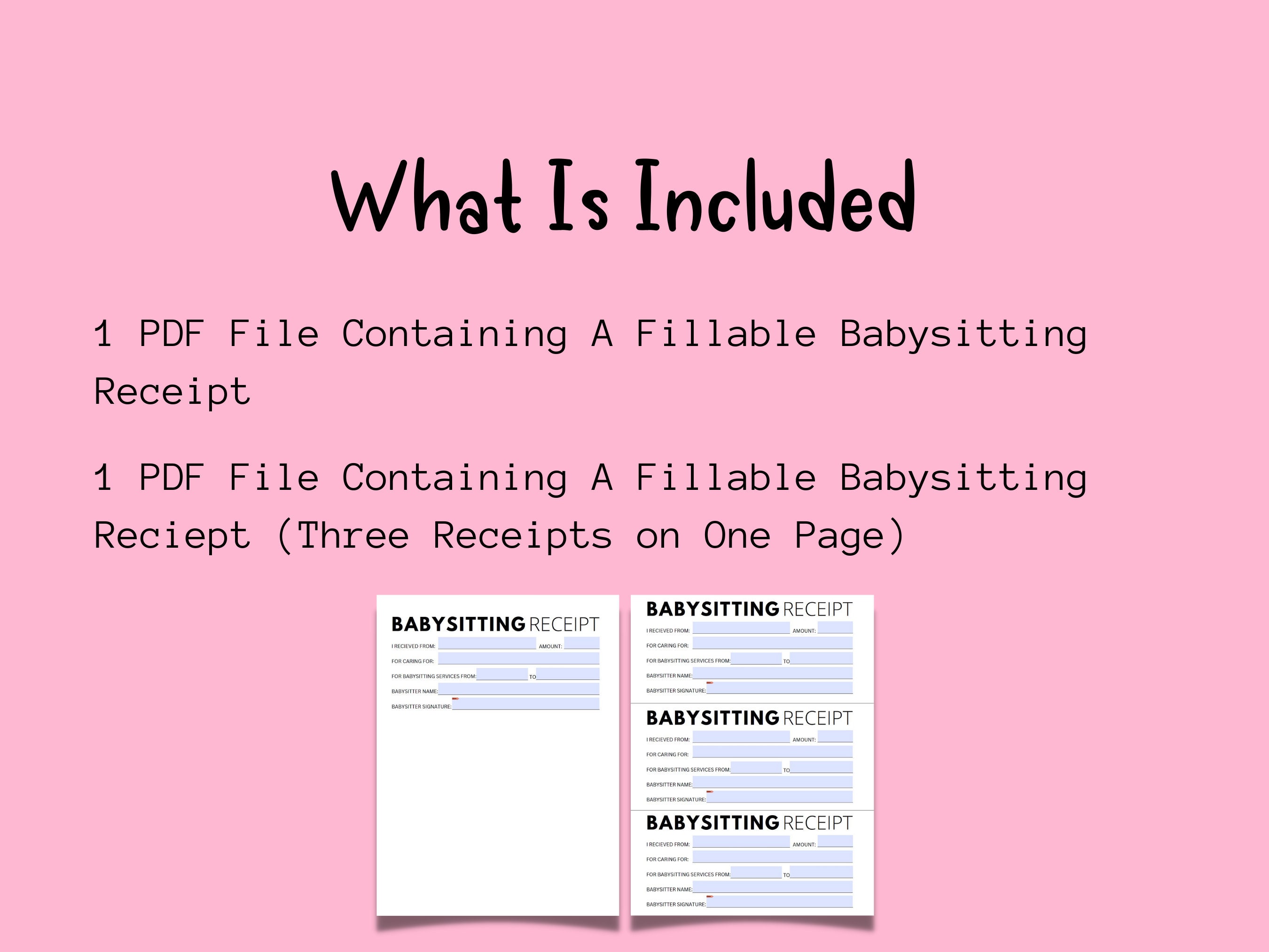 Babysitting Receipt for Childcare Providers - Etsy