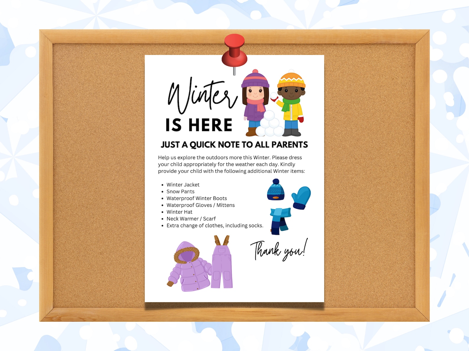 Winter Clothing Reminder for Daycares | Change of Clothes Slip ...