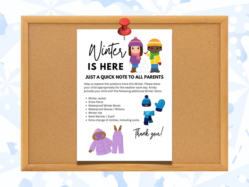 Winter Clothing Reminder for Daycares | Change of Clothes Slip ...