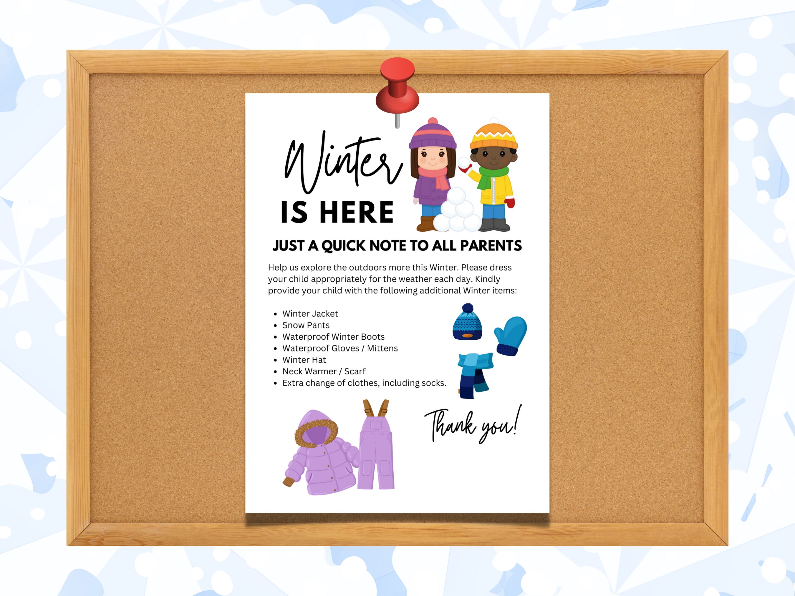 Winter Clothing Reminder for Daycares | Change of Clothes Slip ...