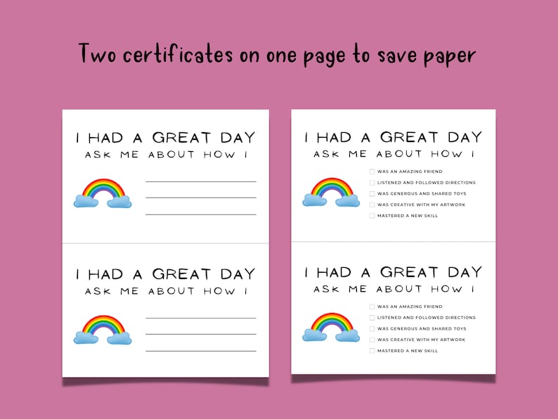 I Had A Great Day Kids Certificate of Achievement | Parents Notice ...