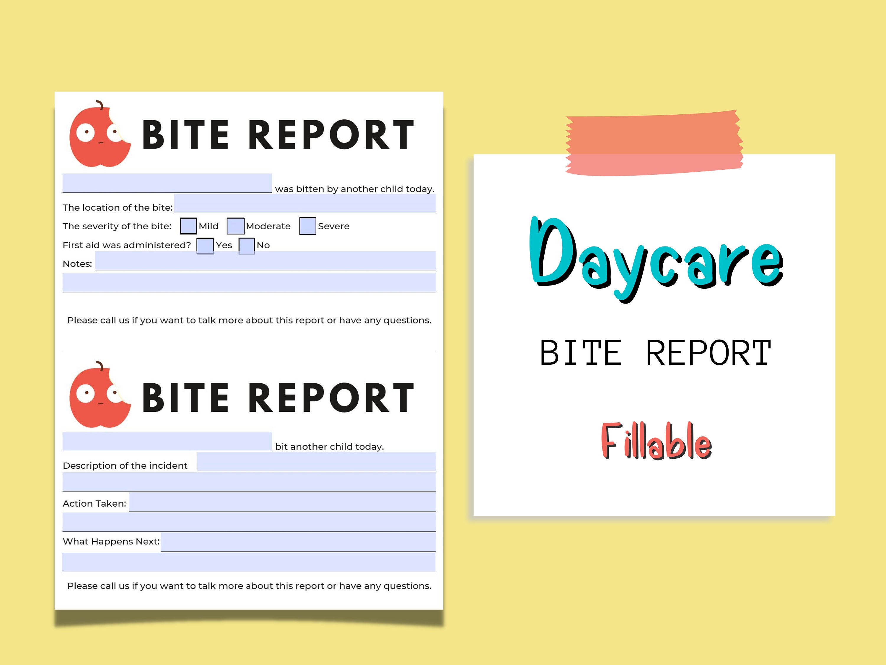 Daycare Bite Report | Daycare Biting Letter to Parents | Daycare Bite Log | Incident Report ...