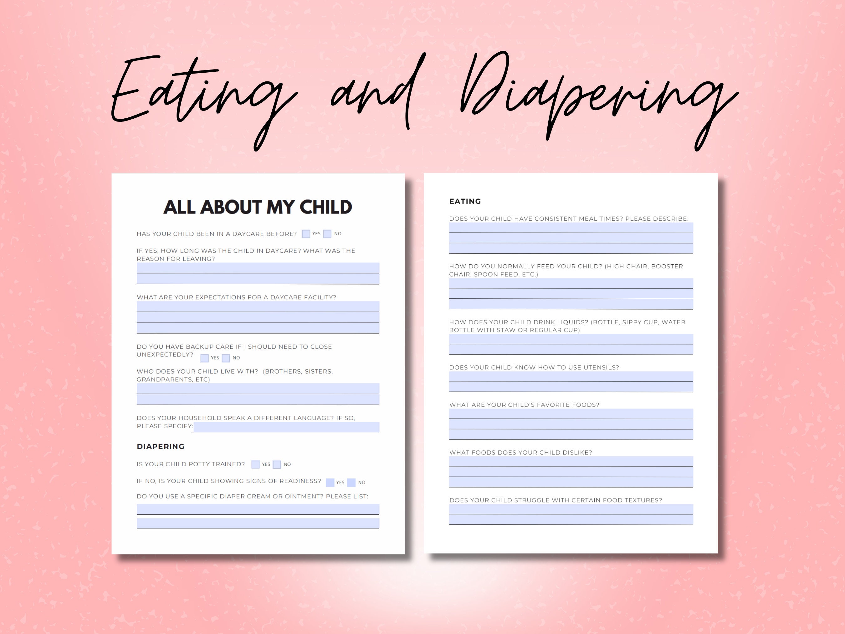 Daycare All About Me Forms: Child Information Sheet for Home Daycare ...