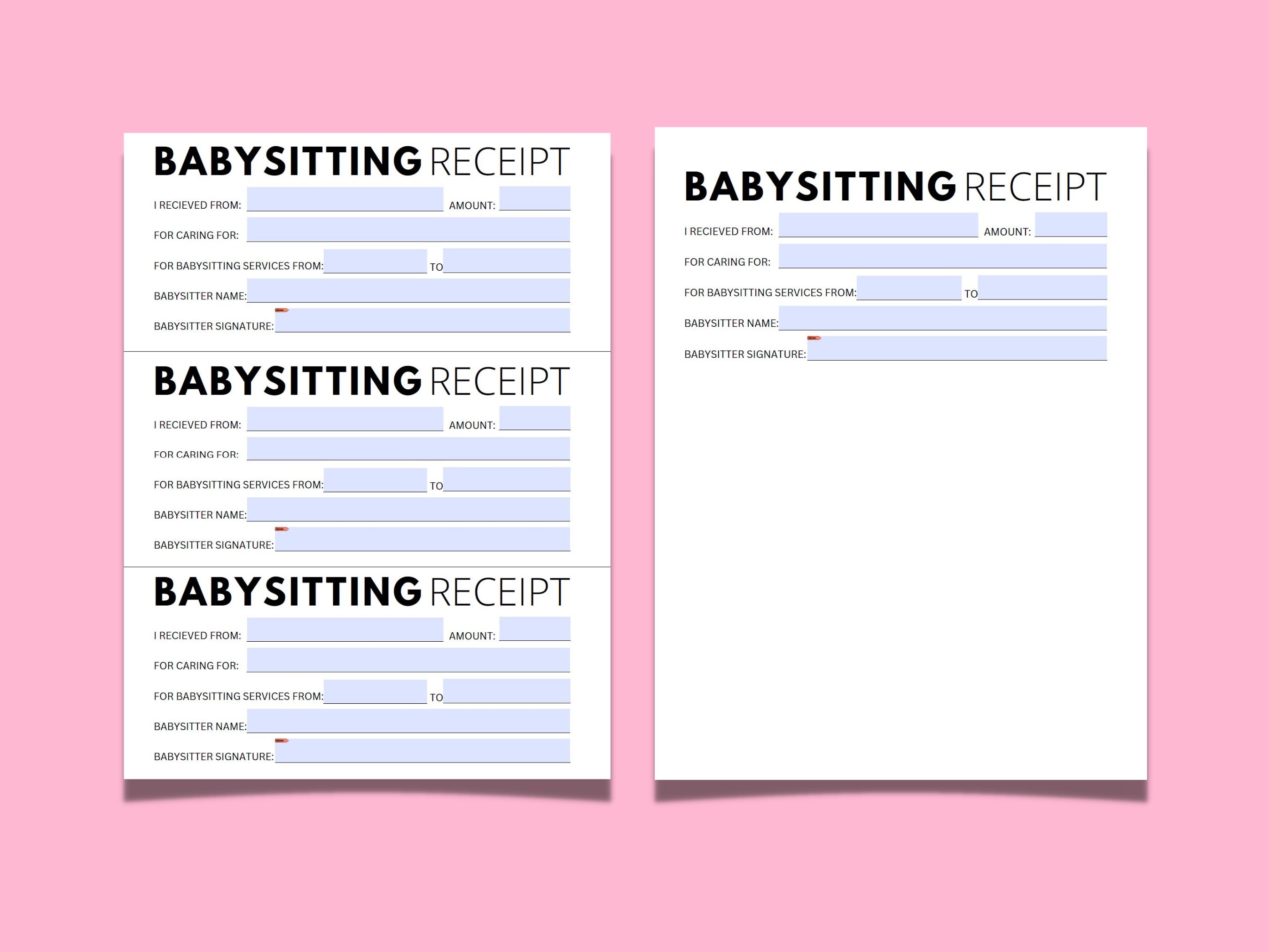 Babysitting Receipt for Childcare Providers - Etsy