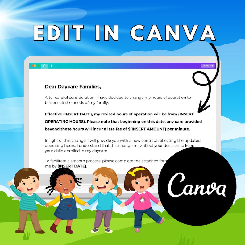 Daycare Change of Hours Letter Template - Etsy