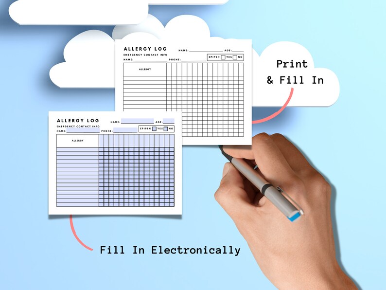 Daycare Allergy Log | Daycare Allergy Form | Childcare Allergy Plan ...