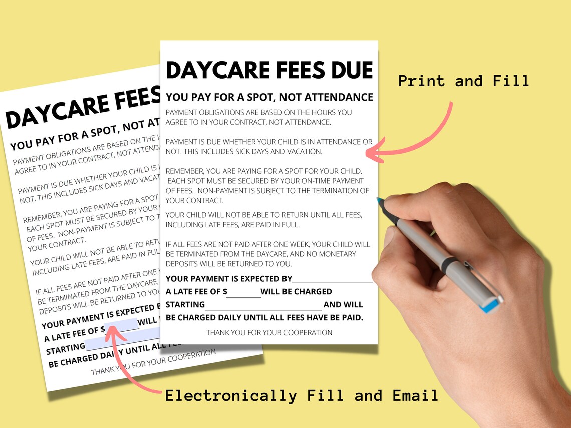 Daycare Fee Due Warning Daycare Fee Reminder Daycare Fees Due Daycare ...