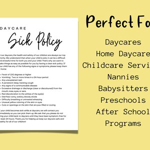 Daycare Sick Policy Childcare Illness Policy Daycare Forms - Etsy
