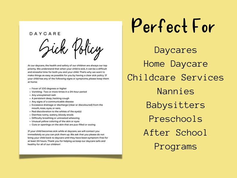 Daycare Sick Policy Childcare Illness Policy Daycare Forms - Etsy Daycare Sick Policy Childcare Illness Policy Daycare Forms - Etsy
