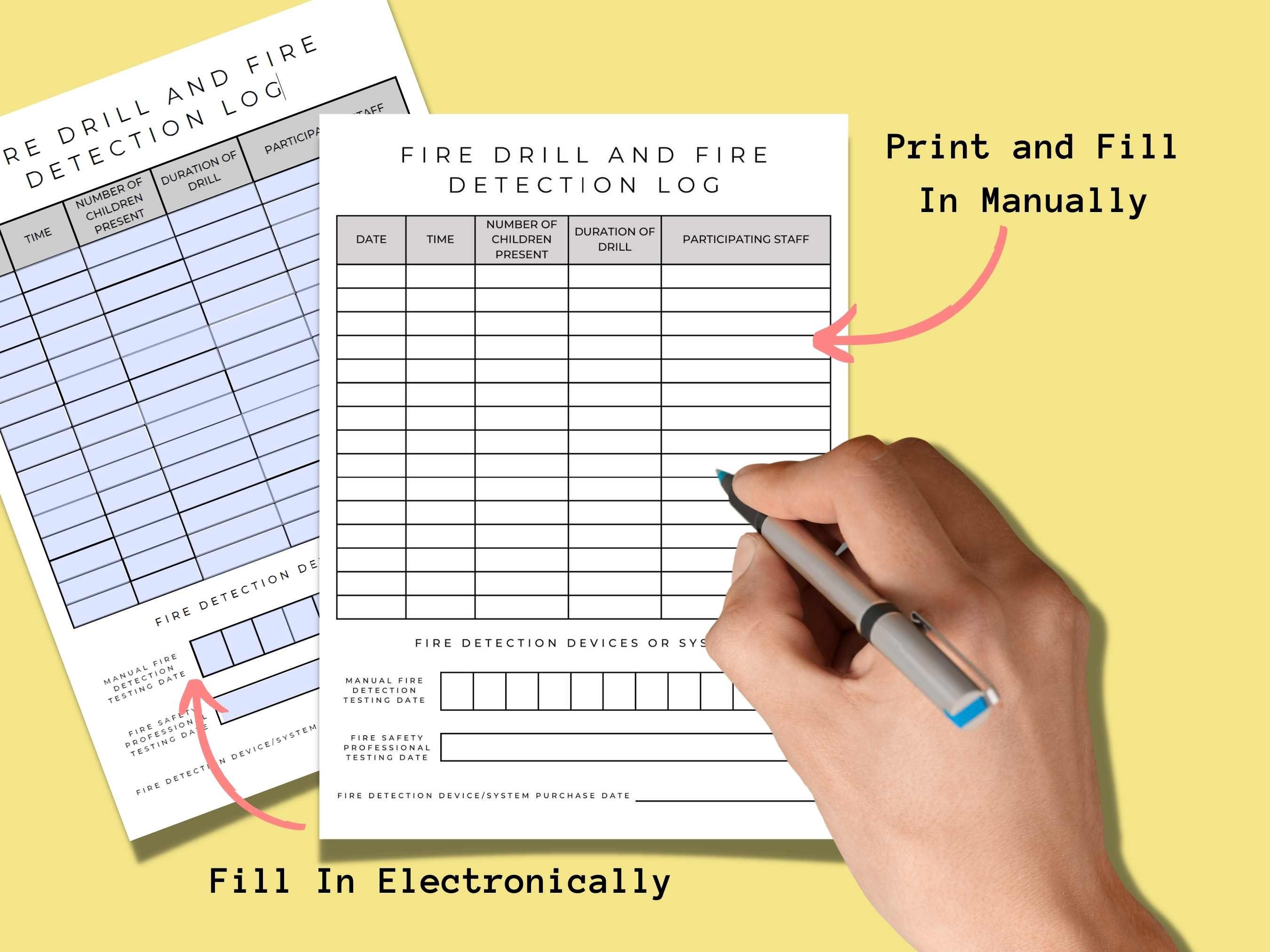 Daycare Fire Drill & Detection Log: Fillable Emergency Forms for ...