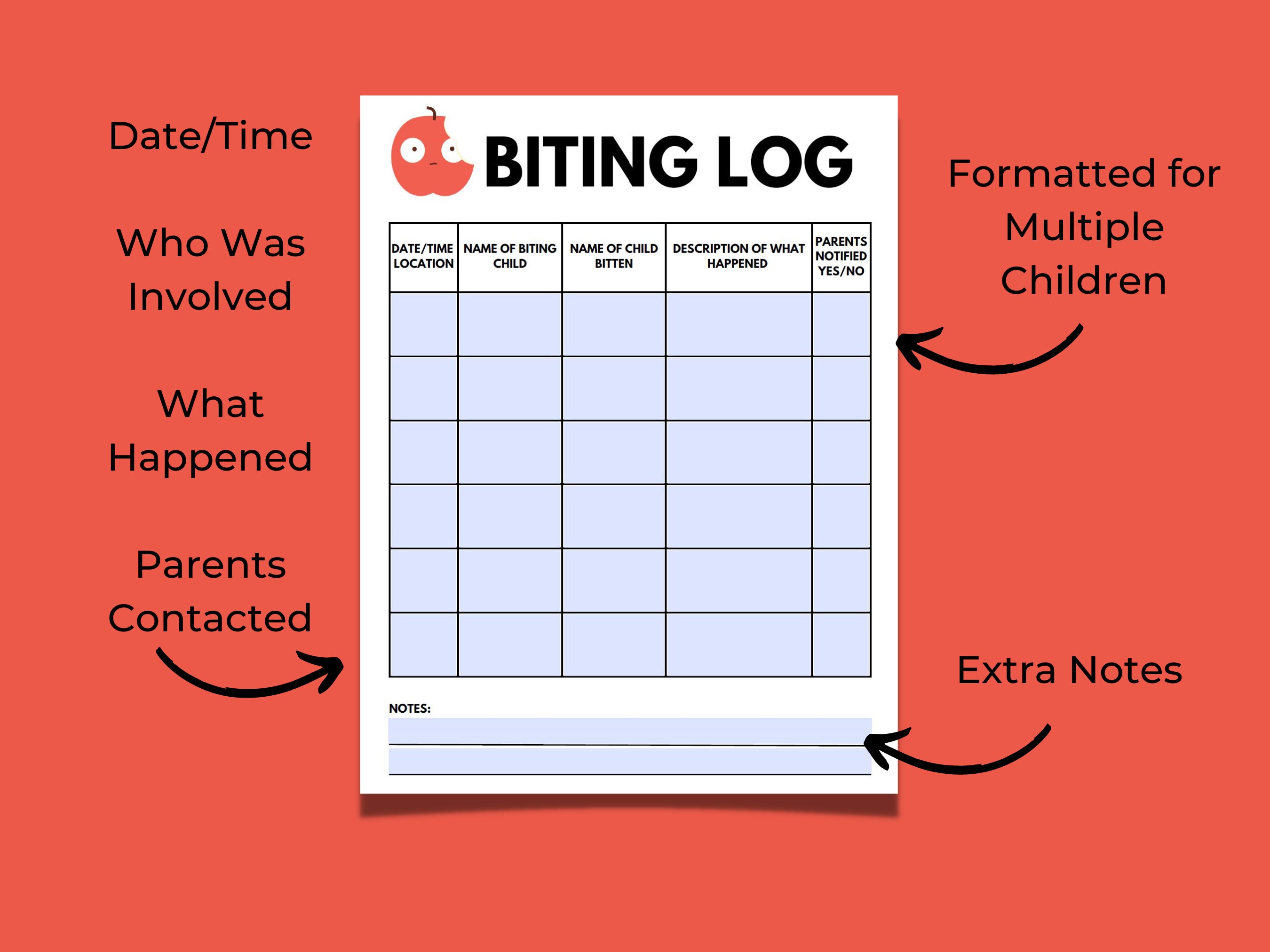 Bite Report Bundle | Bite Notice | Bite Log | Bite Letter to Parents ...