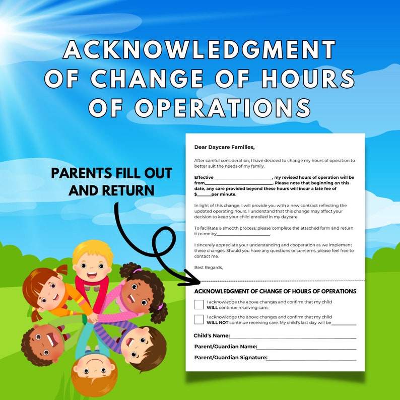 Daycare Change of Hours Letter Template - Etsy