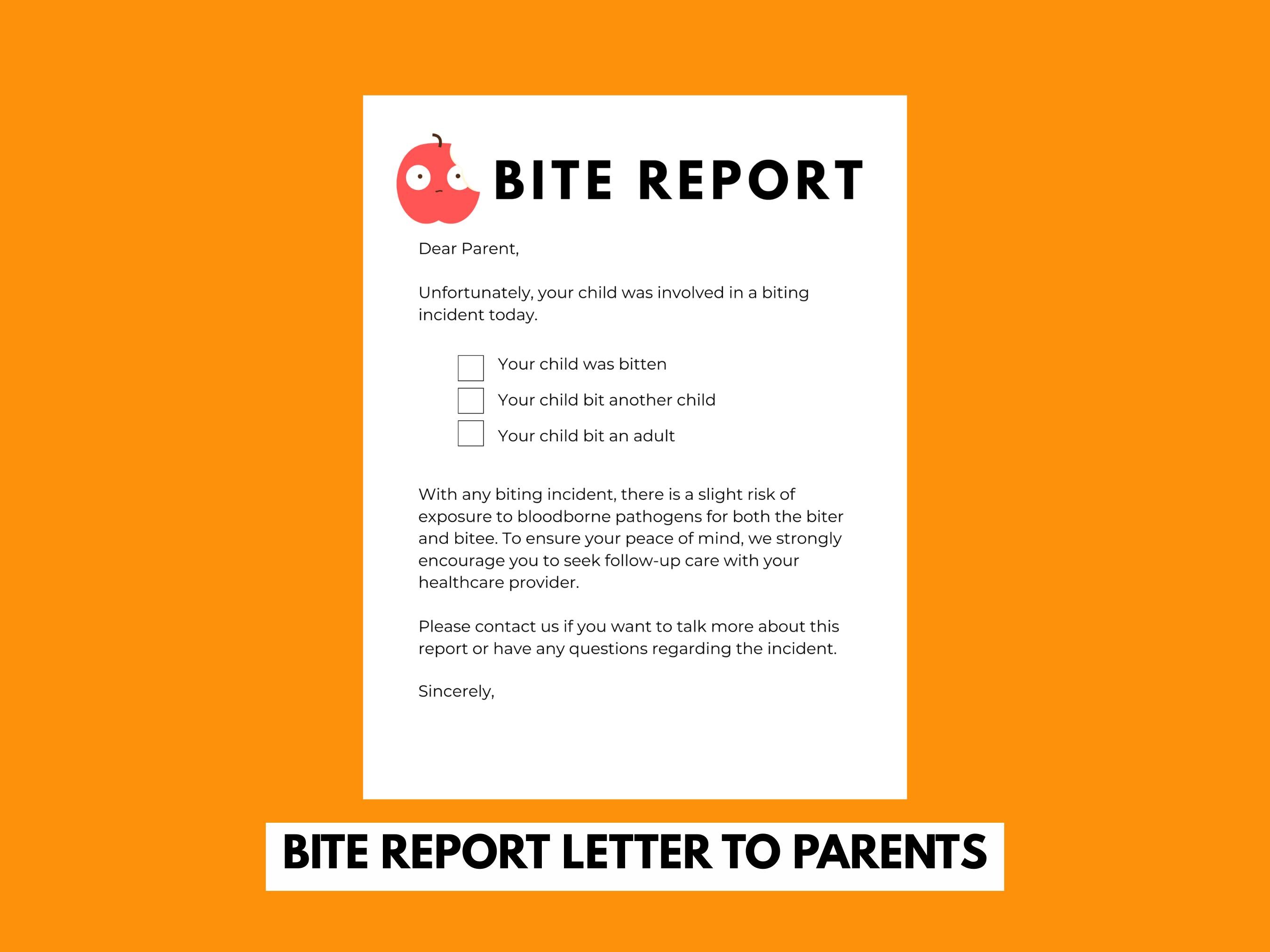 Daycare Bite Report and Log Printable Bundle | Preschool Biting ...