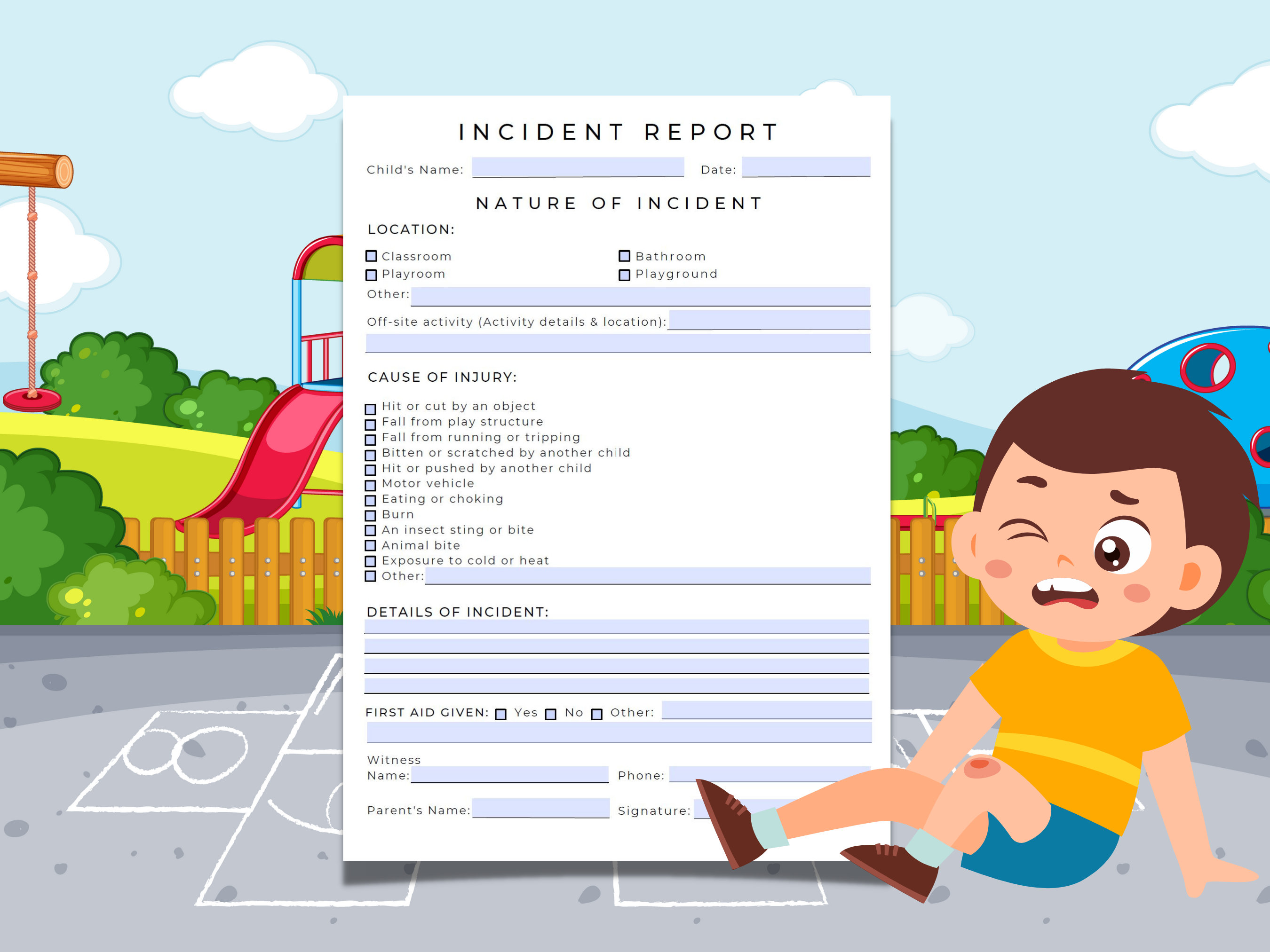 Daycare Accident Report Form | Incident Report for Daycare | Preschool ...