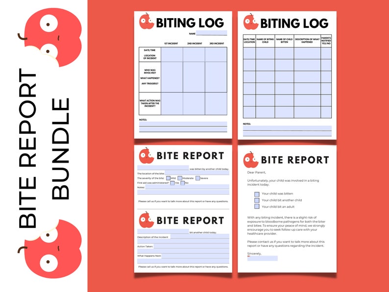 Bite Report Bundle | Bite Notice | Bite Log | Bite Letter to Parents ...