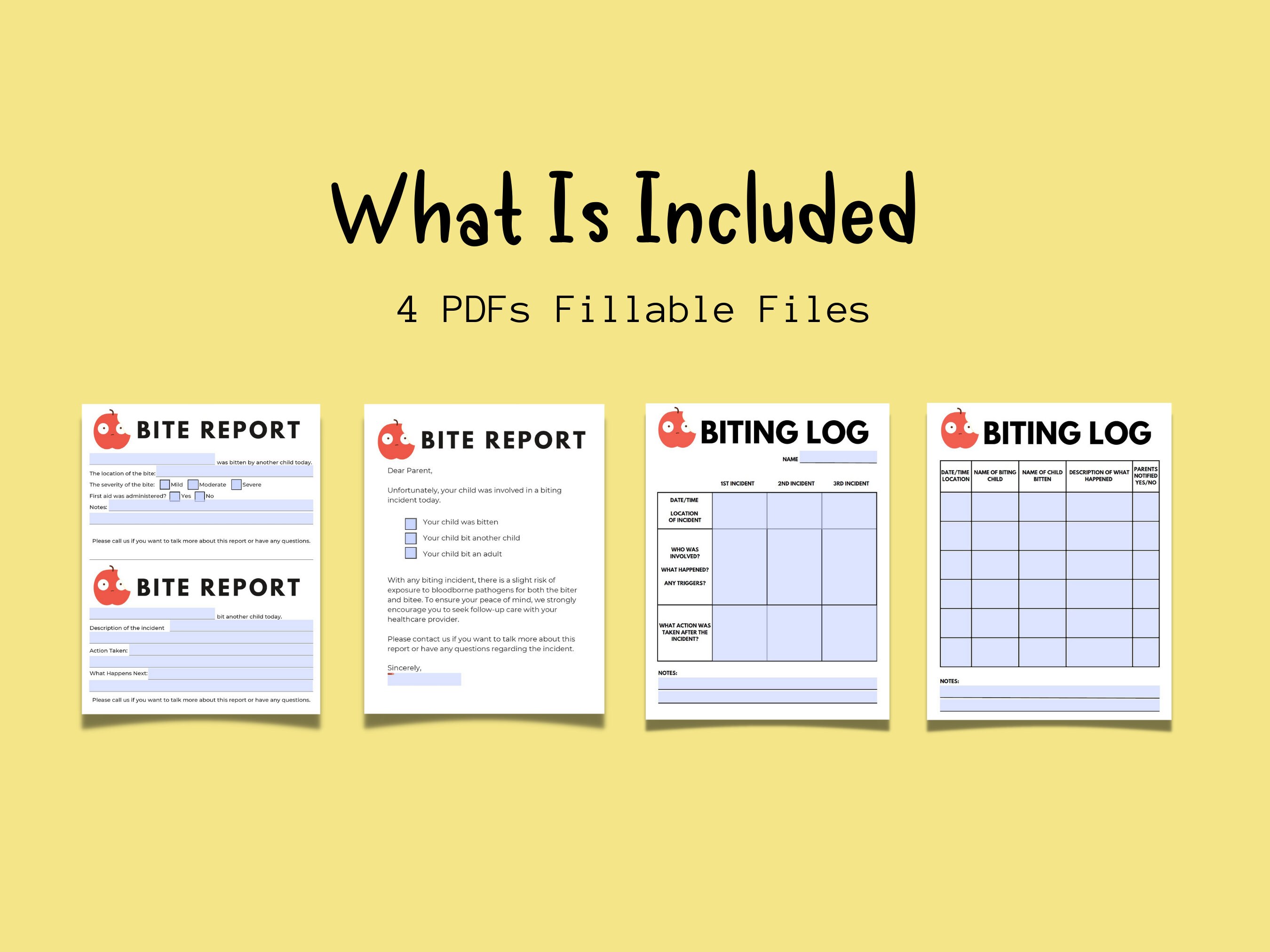 Bite Report Bundle | Bite Notice | Bite Log | Bite Letter to Parents ...