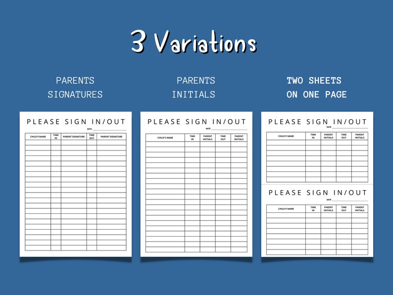 Daycare Sign In/out Sheet: Attendance Forms for Home Daycare ...