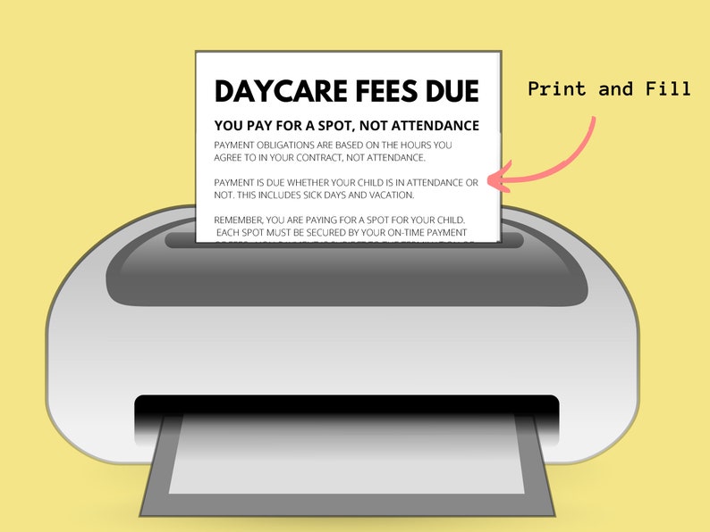 Daycare Fee Due Warning Daycare Fee Reminder Daycare Fees Due Daycare ...