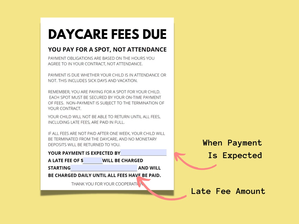Daycare Fee Due Warning Daycare Fee Reminder Daycare Fees Due Daycare ...